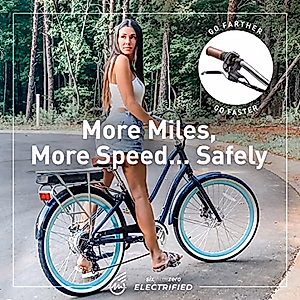 sixthreezero EVRYjourney Women's Electric Bike, 7-Speed Step Through Beach Cruiser eBike Bicycle, 250 Watt Motor, 26 Inch Wheels, Teal