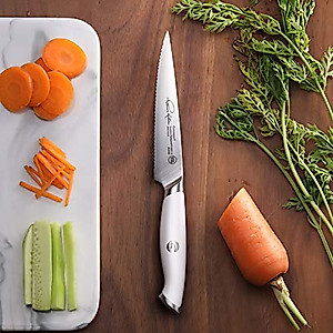 Cangshan Thomas Keller Signature Collection Swedish Powder Steel Forged, 5-Inch Serrated Utility Knife, White