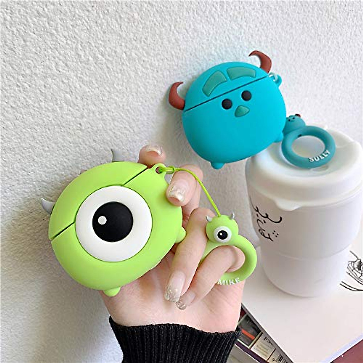 ZAHIUS Airpods Silicone Case Cool Cover Compatible for Apple Airpods 1&2 [Cartoon Series][Designed for Kids Girl and Boys](2Pack Round Mike&Sulley)