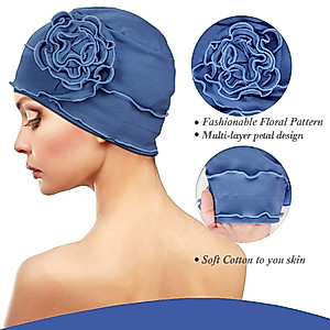 AIPESL 4 Pieces Cotton Chemo Turban Headwear, Soft Cancer Headwear Elastic Cancer Cap for Women with Hair Loss