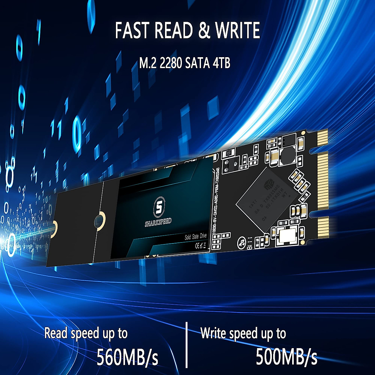 SSD 4TB M.2 2280 SHARKSPEED TLC 3D NAND SATA III 6 Gb/s, Internal Solid State Drive PC Computer Laptop and Desktop (M.2 2280, 4TB)