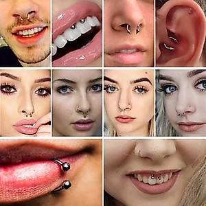 Dyknasz 32PCS 16G Variety of Sizes Horseshoe Rings Surgical Steel Nose Septum Horseshoe Hoop Earring Eyebrow Tragus Lip Rings Daith Helix Piercing Jewelry for Women Men