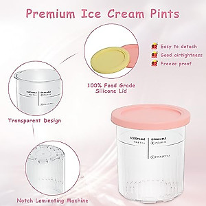 XSKPNTLTD2 Ice Cream Pints Container and Lids Replacement Compatible with Ninjia, 24 oz Cream Pints with Scoop Compatible with Creami Deluxe NC500 Series ice Cream Makers（2 PACKS）…