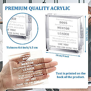 Boss Day Gifts for Women Men Crystal Acrylic Thank You Boss Gift Leaving Going Away Retirement Gifts Boss Lady Desk Gifts Appreciation Gift Plaques for Boss's Birthday Paperweight Keepsake (Square)