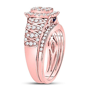 14kt Rose Gold Womens Round Diamond Vintage-inspired Bridal Wedding Engagement Ring Band Set 1-3/8 Cttw