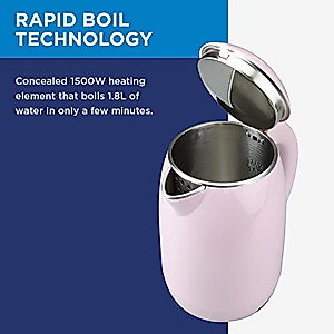Westinghouse Electric Cordless Kettle - Crafted with 1.8L Capacity, Double Wall Housing, Auto Shutoff, Stainless, Steel Interior, Concealed Heating Element, and 360° Swivel Base and Cord Storage (Pink)