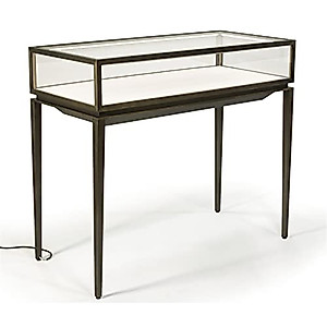 Displays2go Locking Display Table w/Rear Drawer, Stainless Steel Frame, LED Lights - Bronze (FSCSTLF7)
