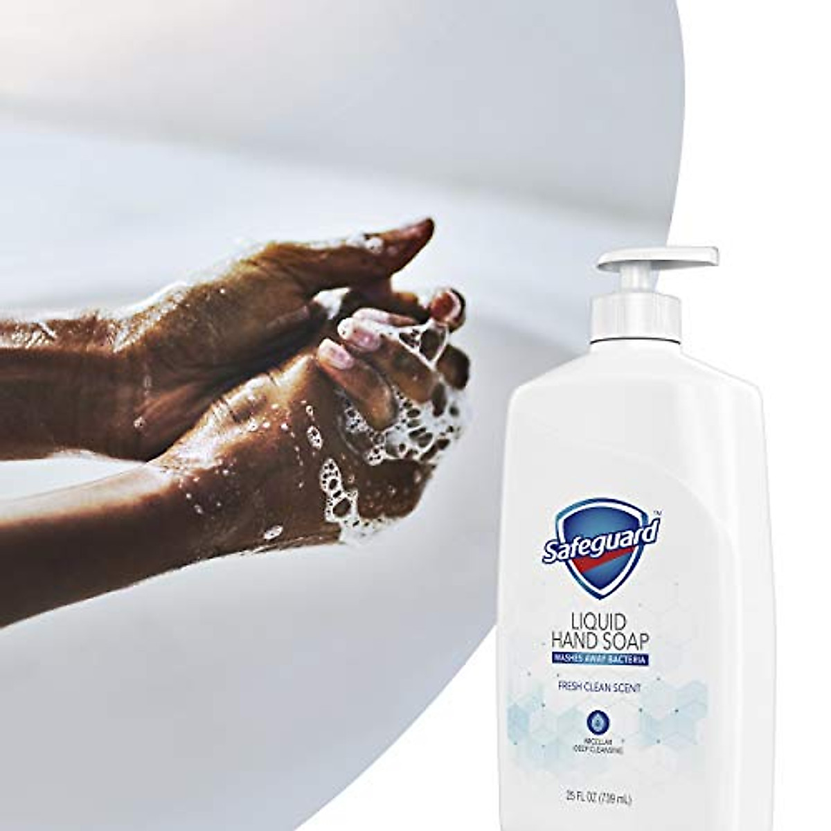 Safeguard Liquid Hand Soap, Washes Away Bacteria, Micellar Deep Cleansing, Fresh Clean Scent, 25 Oz (Pack of 4)