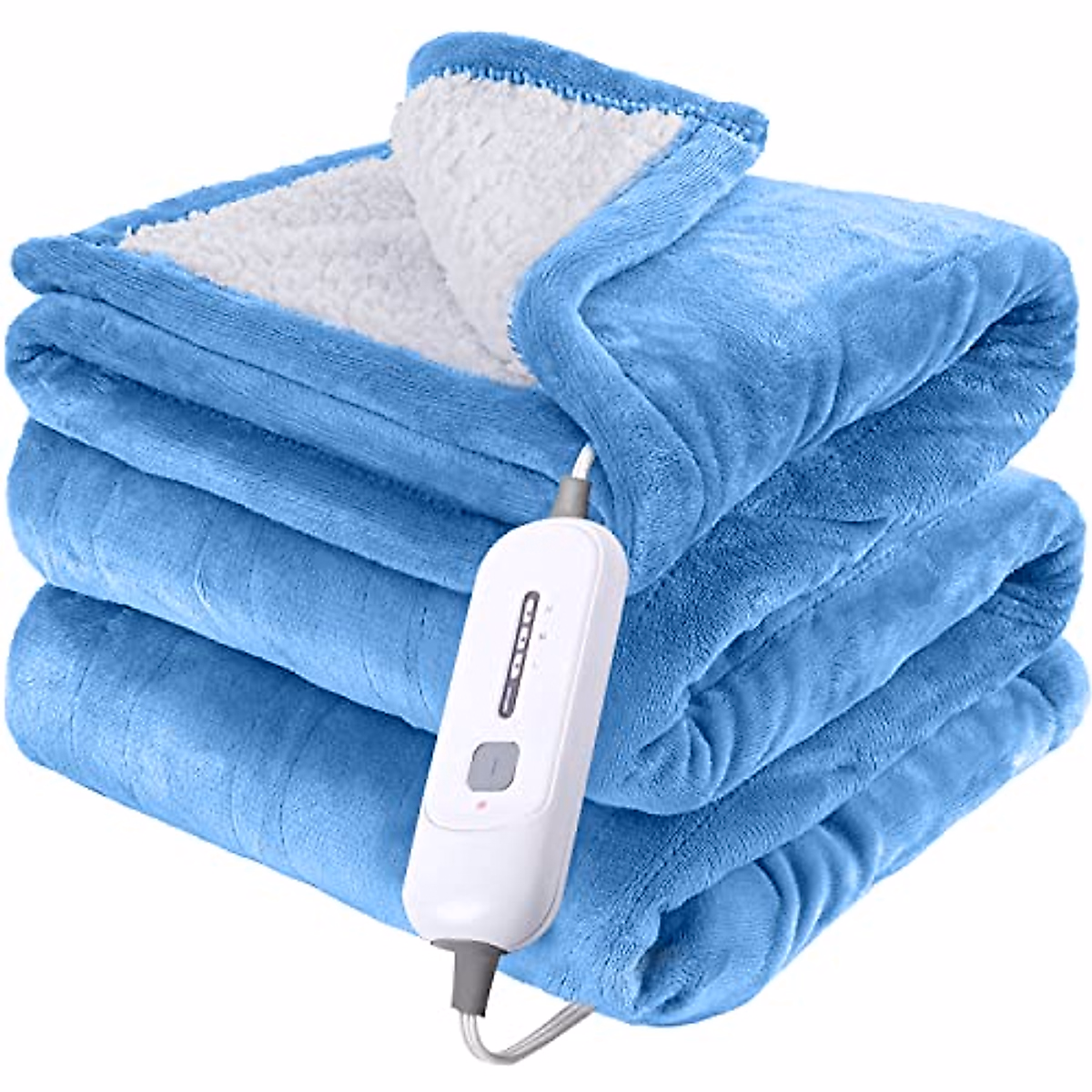 Electric Throw Heated Blanket - 50" x 60" Blue Fast Heating Blanket, 10 Heat Levels, 4 Hours Auto Shut-Off - Electric Blanket Throw Portable Heated Lap Pad - Machine Washable Heated Throw Gift…