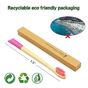 Virgin Forest Bamboo Toothbrush, Natural Eco Friendly Wood Toothbrushes, Biodegradable Charcoal Tooth Brush, Pack of 6