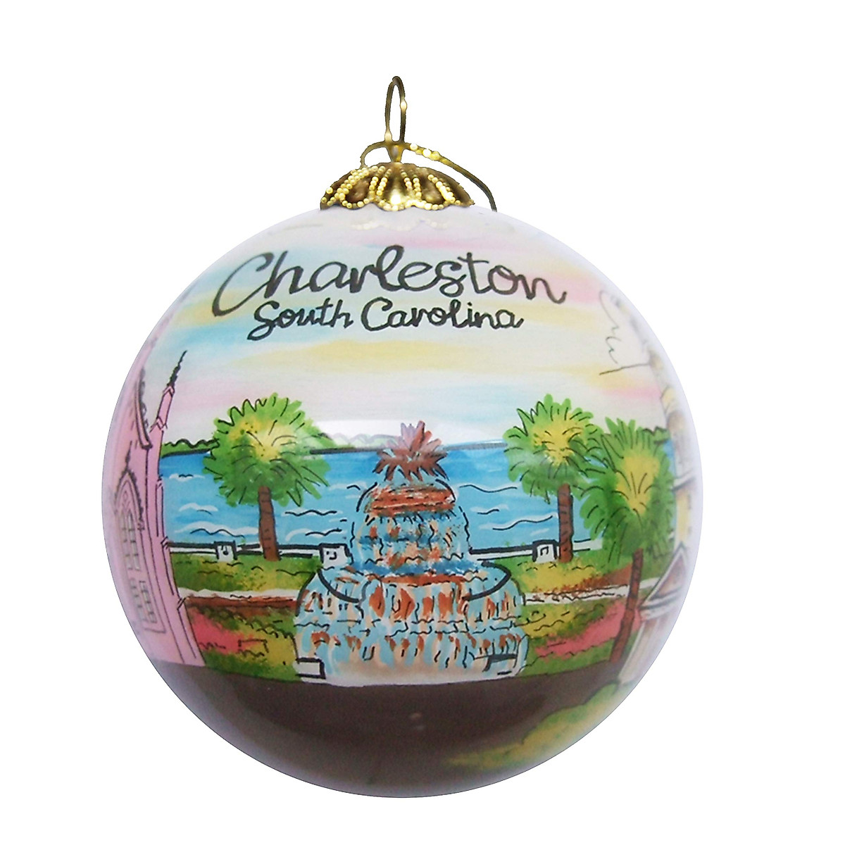 Blown Glass Christmas Ornament | Illustrated Charleston | Hand Painted Inside | Original Art | Includes Gift Box