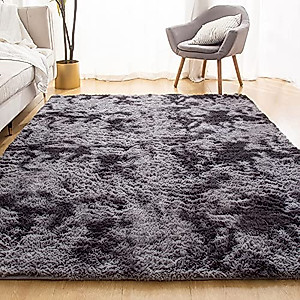 YOBATH Large Area Rugs 8x10 Feet for Living Room, Big Fluffy Shag Rug for Bedroom, Soft Fuzzy Shaggy Carpet Rugs for Kids Girls Boys Playroom Nursery Dorm Room Decor, Tie-Dyed Dark Grey