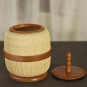 Nantucket Pot Belly Baskets Handmade Woven Rattan Circular Storage Basket with Lid, Decorative Organizer，Storage & Organization