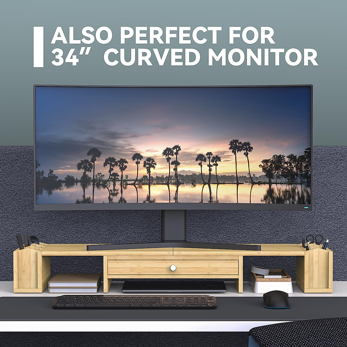 WELL WENG Monitor Riser for 2 Larger Monitors,Dual Monitor Stand with Drawer,Painted