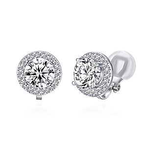 YOQUCOL Bright 8MM Cubic Zirconia Crystal Clip On Stud Earrings Round Non Pierced Earrings For Women