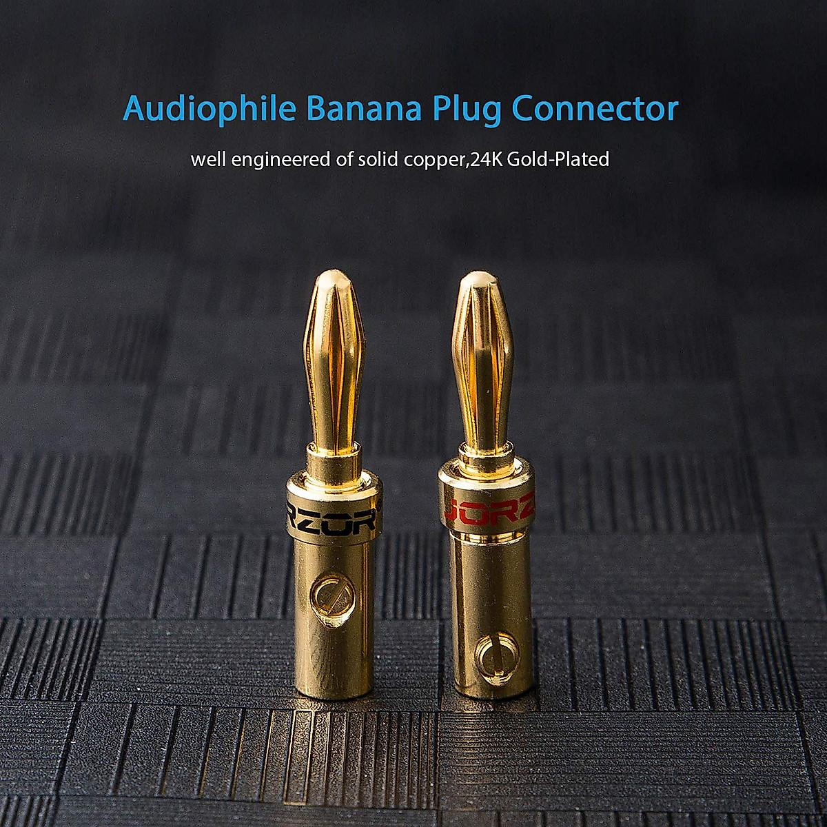 JORZOR 1 Pair 10AWG Speaker Cable,with Gold Plated Banana Tips, Oxygen Free Copper (3FT)