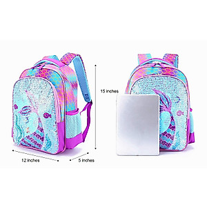 Reversible Sequin School Backpack Lightweight Little Kid Book Bag for Preschool Kindergarten Elementary (15", Mermaid)