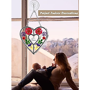 KY&BOSAM Heart Sun Catcher-Stained Glass Panles Nana Suncatchers Hangings for Windows Wind Chime Ornament Nana Gifts - Gifts for Nana Mother`s Day Birthday Christmas