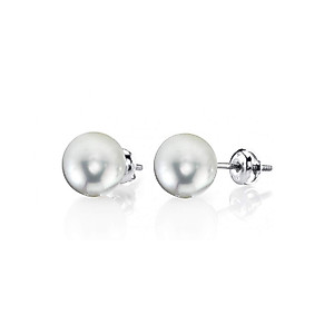 THE PEARL SOURCE 14K Gold Screwback 7mm AAAA Quality Round White Freshwater Cultured Pearl Stud Earrings for Women