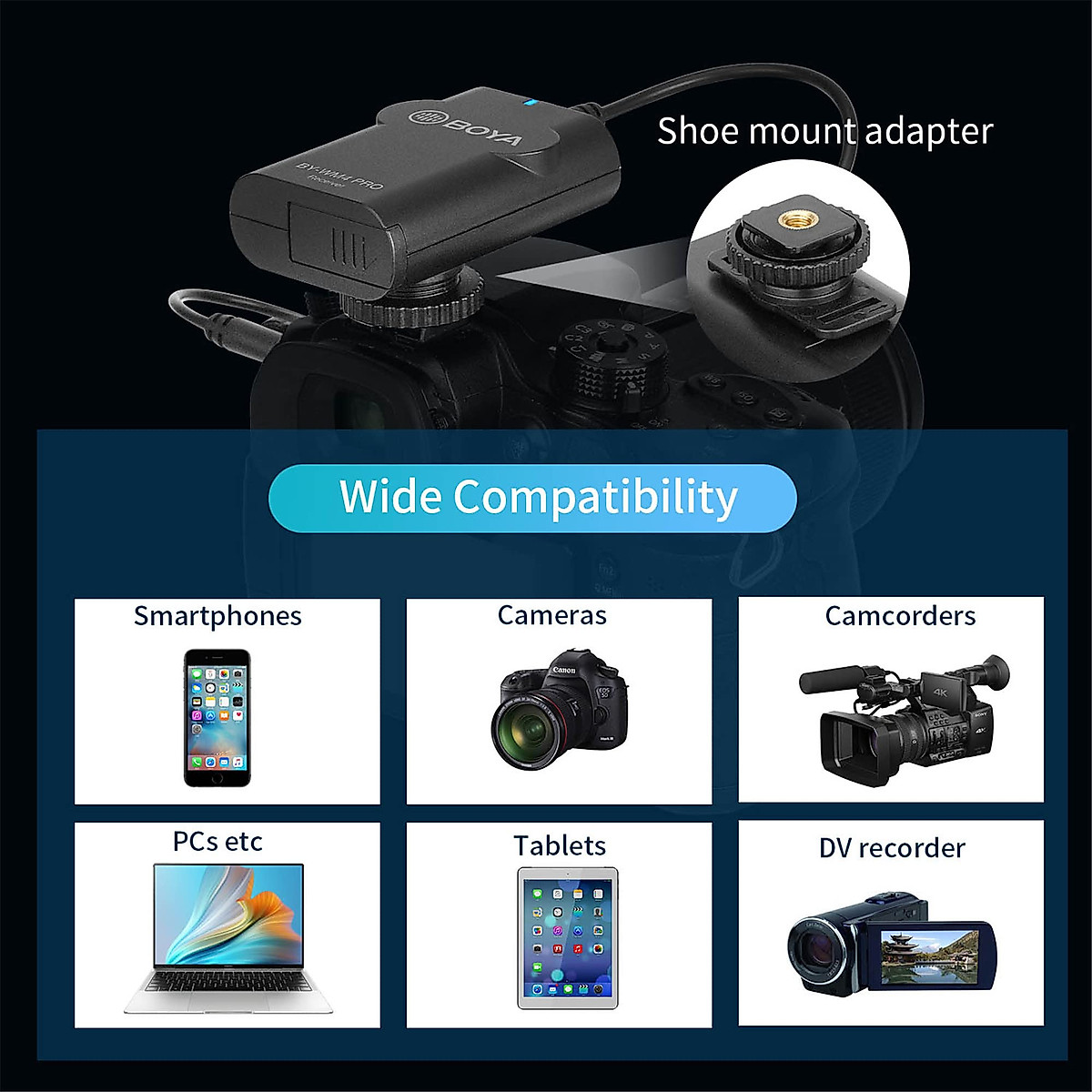 BOYA BY-WM4 PRO K2 Wireless Lavalier Microphone 2.4GHz Wireless Lapel Microphones for Cameras DSLR Camcorder Phone Clip-on Lapel Mic for Video Recording Vlogging YouTube Live Streaming Interview