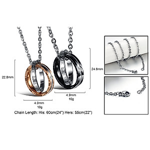 His & Hers Matching Set Titanium Stainless Steel Couple Pendant Necklace Korean Love Style with a Lucky Bean
