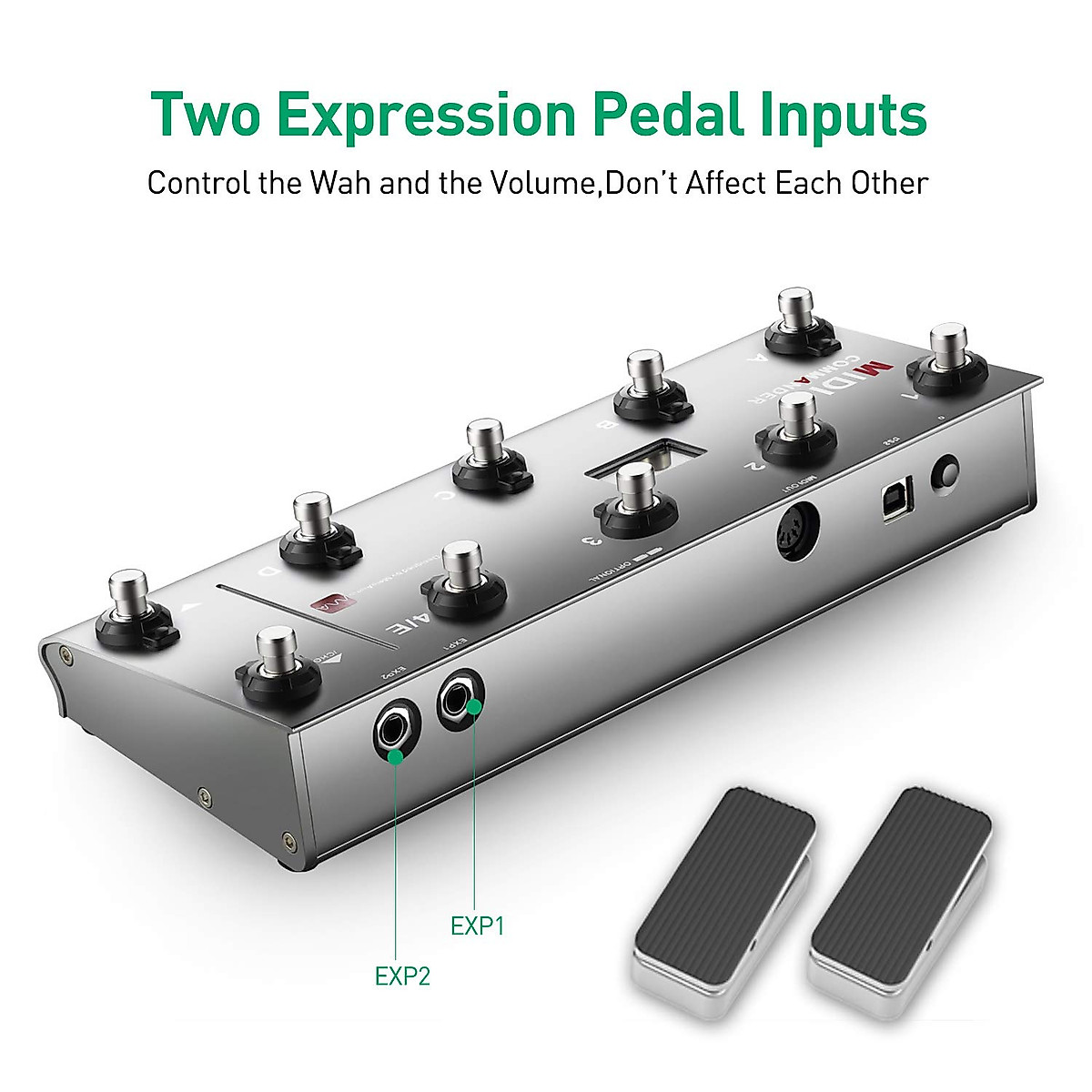 MIDI Foot Controller，MeloAudio Guitar Floor Multi-Effects Portable USB MIDI Foot Controller with 10 Foot Switches，2 Expression Pedal Jacks and 8 Host Presets
