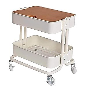 POCHY Multipurpose Kitchen Storage Wagon Service Trolley Cart Removable Storage Shelf with Lockable Wheels 2 Tier Rolling Utility Carts for Kitchen Bathroom Bar Bedroom 2 Colors (Color : White, Size