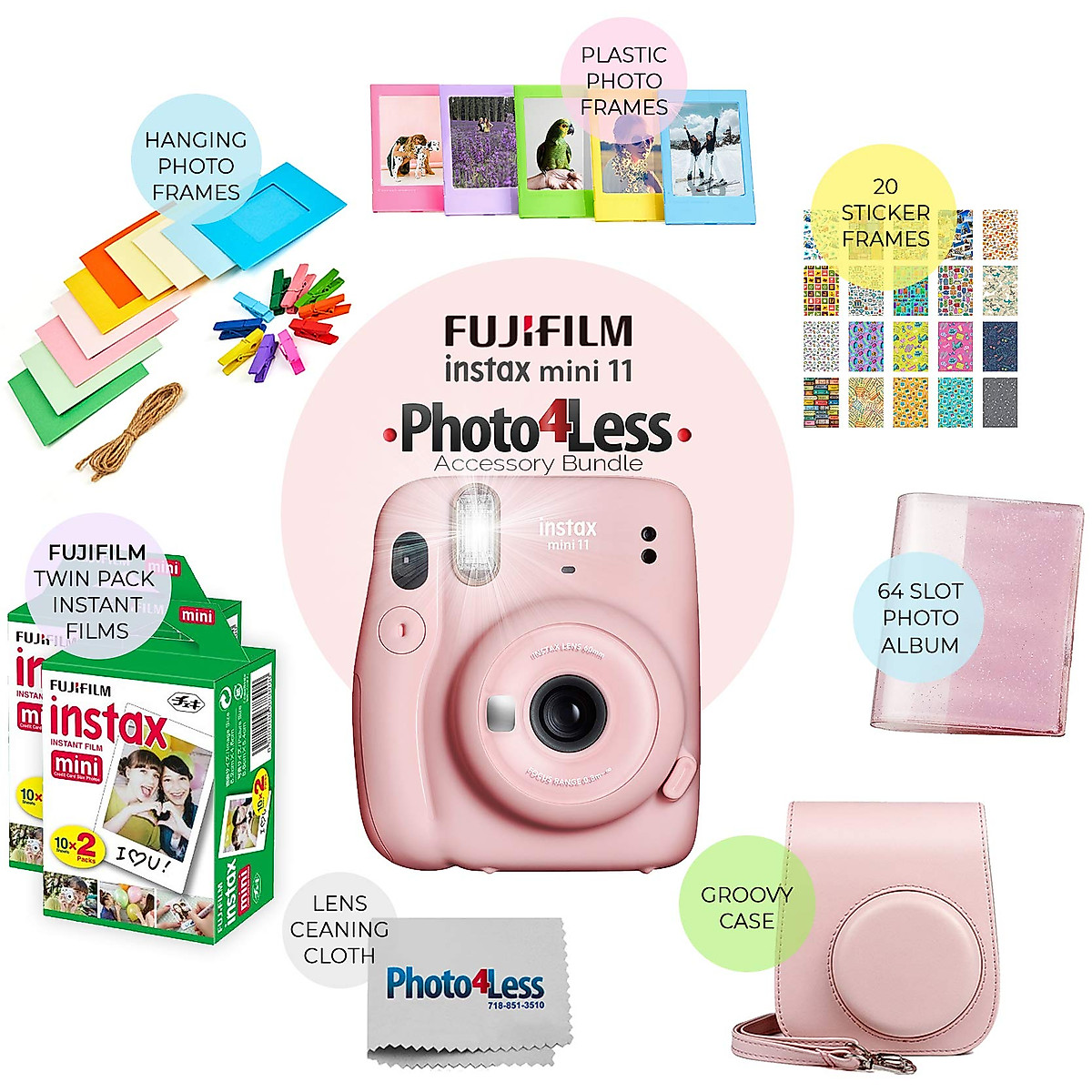 Fujifilm Instax Mini 11 Instant Camera - Lilac Purple (16654803) + 2X Fujifilm Instax Mini Twin Pack Instant Film (40 Sheets) + Protective Case + Photo Album - Instax Mini 11 Accessory Gift Bundle