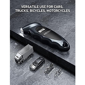 AstroAI Digital Tire Pressure Gauge with Replaceable AAA Battery, 150 PSI 4 Settings Stocking Stuffers for Car Truck Bicycle Backlit LCD Non-Slip Grip Car Accessories, Gray