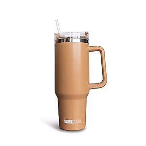 Drink Trois (Women-Owned 40 oz Tumbler With Handle and Straw Lid Insulated Reusable Stainless Steel Water Bottle Travel Mug Iced Coffee Cup Travel Mug for Cold Beverages 40 oz Tumbler with Handle