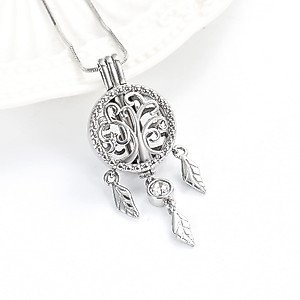 Minicremation Cremation Jewelry for Ashes Dream Catcher Urn Necklace for Loved One's Ashes Tree with leaves Keepsake Necklace for Women Men(Customize)