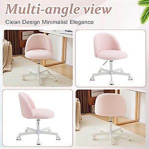 VINGLI Candy Chair Armless Cute Desk Chair,Comfy Small Office Chair with Wheels,Vanity Chair with Lumbar Support,Teddy Adjustable Rolling Swivel Computer Task Chair for Home Office,Bedroom,Gentle Pink