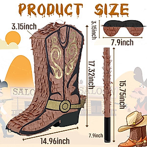 Deekin 3 Pcs Cowboy Boot Piñata Set Cute Western Piñata with Stick Eye Mask Large Piñata for Kids School Sports Bridal Shower Birthday Party Decorations Supplies