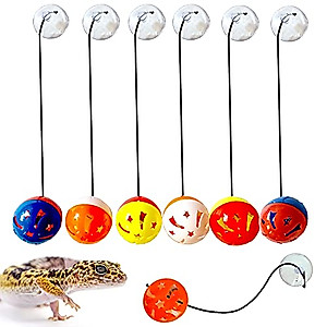 6 Pack Bearded Dragon Toy Bell Balls, Reptile Lizard Toy Balls with Suction Cups and Ropes for Bearded Dragon, Lizard, Gecko and Other Small Pet Animals