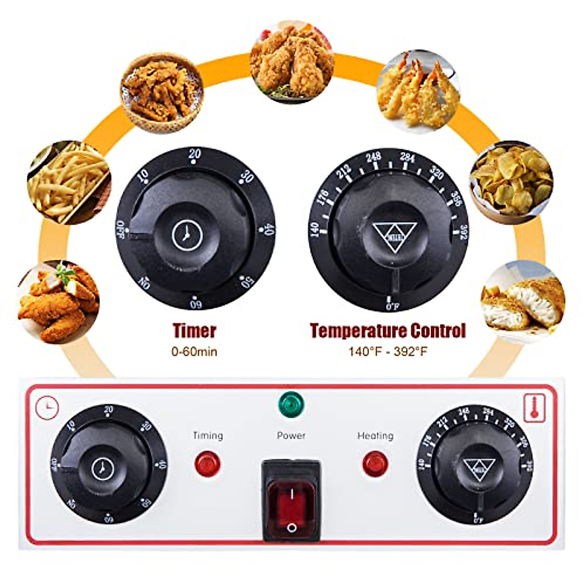 ROVSUN 24.9QT/ 23.6L Electric Deep Fryer w/Frying Baskets Timer Drains & Lids, Dual Tank Kitchen Countertop Commercial Frying Machine, Adjustable Temperature, 3400W 110V 60HZ