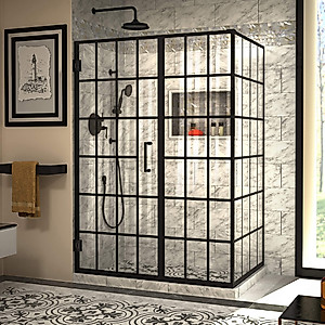 DreamLine Unidoor Toulon 34 in. D x 52 in. W x 72 in. H Frameless Hinged Shower Enclosure in Satin Black, SHEN-2434520-89
