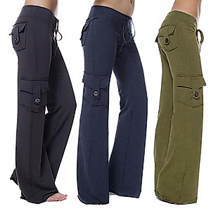 Womens Yoga Leggings Cargo Pants Stretchy Drawstring Elastic Waist Loose Trousers Side Pockets Wide Leg Yoga Leggings