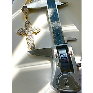 Custom Cross Men Women 925 Italy Gold Finish Iced Silver Charm Ice Out Pendant Stainless Steel Real 3 mm Rope Chain , Mans Jewelry, Iced Pendant, Rope Necklace 16"- 24" (24" Chain + Pendant Set)