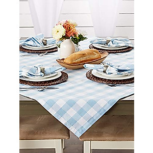 DII Buffalo Check Collection, Classic Farmhouse Tablecloth, Tablecloth, 70" Round, Light Blue & White
