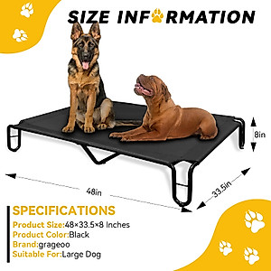 grageoo Outdoor Elevated Dog Bed,Cooling Raised Dog Cot Bed for Large Dogs,Pet Bed Waterproof with Stable Frame,Breathable Recyclable Mesh,Up to 85 lbs,Black