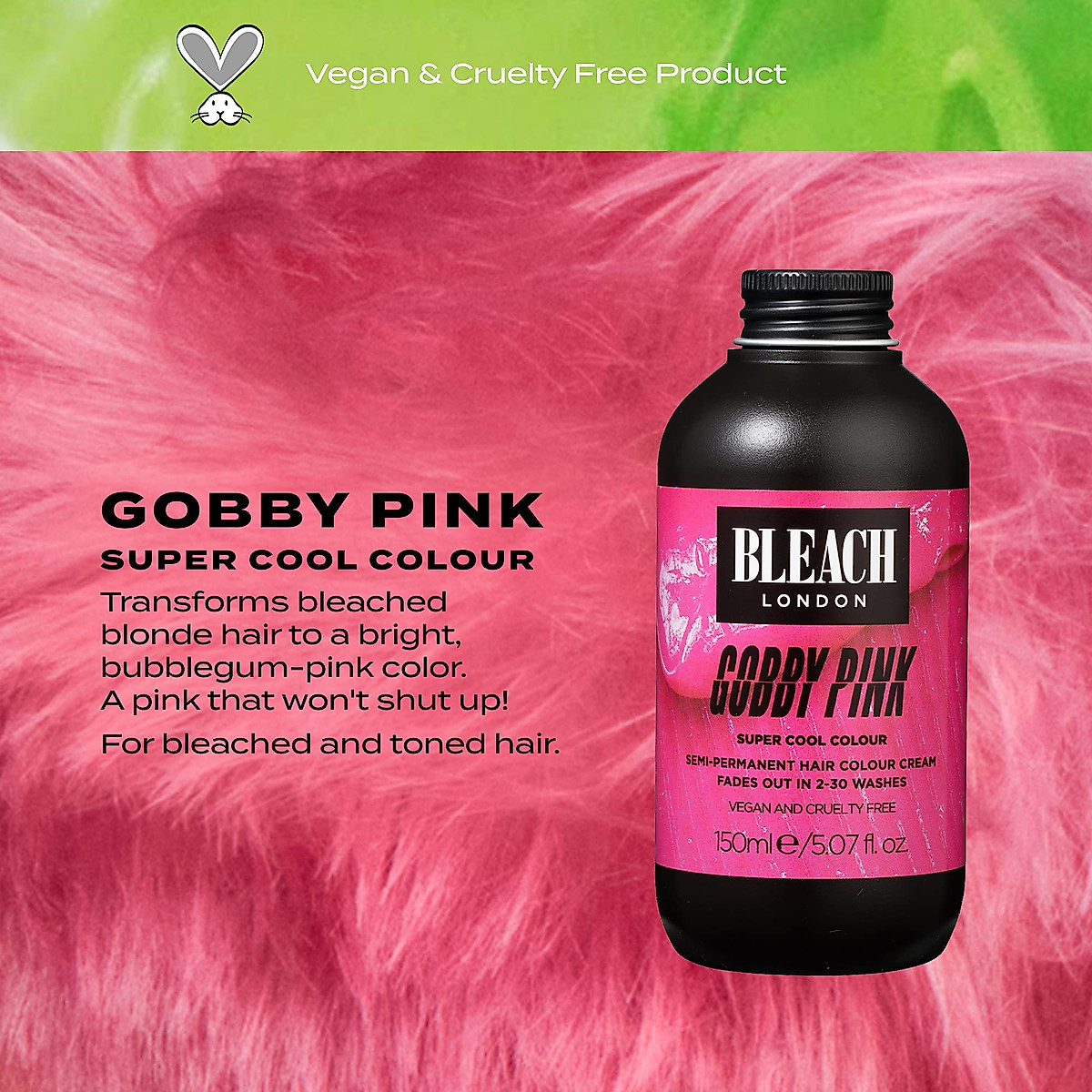 BLEACH LONDON Gobby Pink Super Cool Color - Semi-Permanent Hair Color, Light Bubblegum, Vegan, Cruelty Free, Vibrant Temporary Hair Color Cream, 5.07 fl oz…