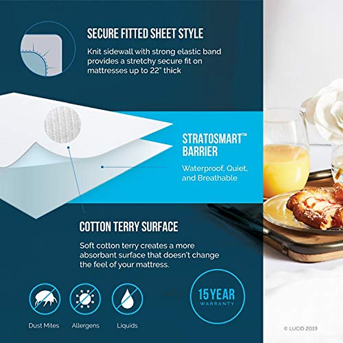 LUCID 3 Inch Gel Memory Foam Plush - Cooling Targeted Convoluted Comfort Zones Mattress Topper, Twin & Premium Hypoallergenic 100% Waterproof Mattress Protector - Universal Fit,White Twin