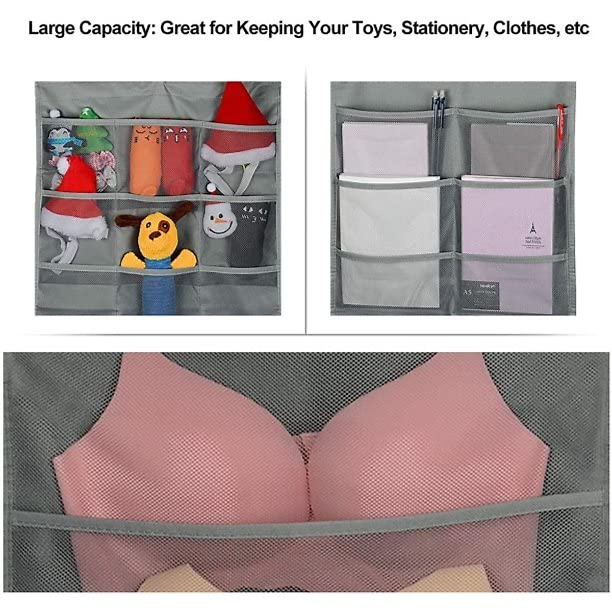Extra-Large Bra Organizers Hanging Bra holder Bra Hanger Especially suitable for sports bra, training bra, underwear,panty,lingerie,baby clothes, bedroom storage,school dormitory storage(Gray, 1PCS )