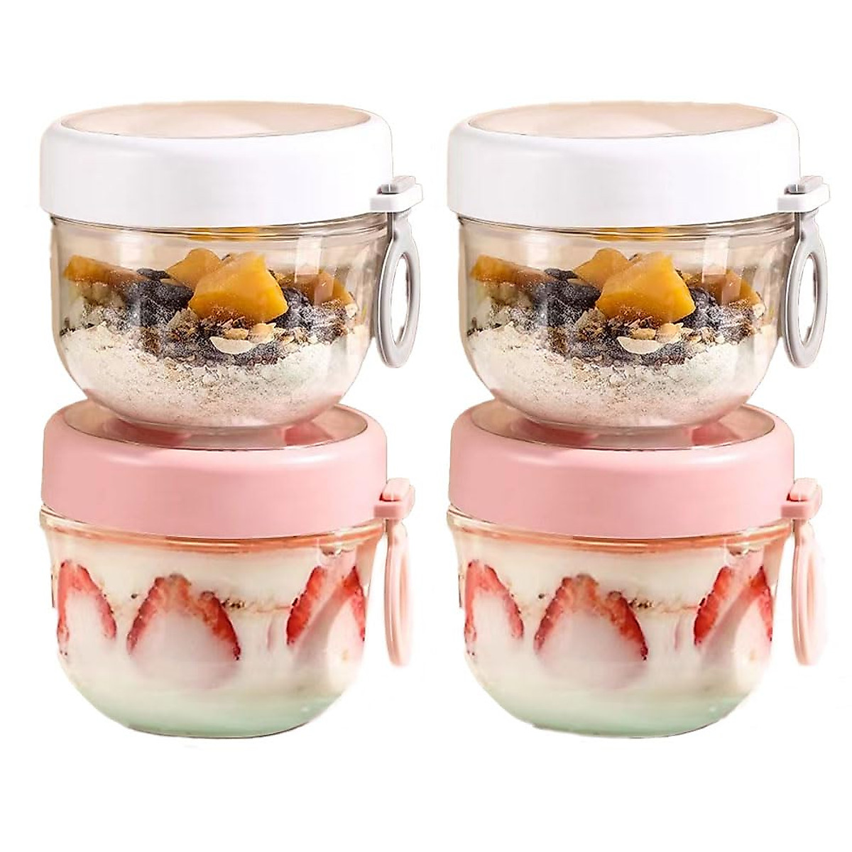 WEIRUIFANZHI 4Pcs 20oz Overnight Oats Plastic Jars with Lids and Spoons Leak-proof Yogurt Fruit Oatmeal Salad Containers with Foldable Scoops Portable Oatmeal Dessert Capacity Breakfast Cups