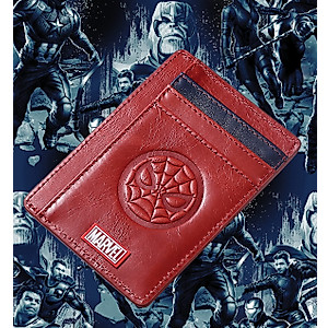 IRON SPIDER Men's Wallet，Monolayer Slim Minimalist Front Pocket RFID Blocking Leather Pocket Wallet with Superhero SPIDER RED