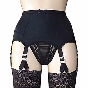 Women Plus Size Garter Belt High-Waist Mesh Suspender Belt with 12 Vintage Metal Clips for Stockings(Garter Belt Only)
