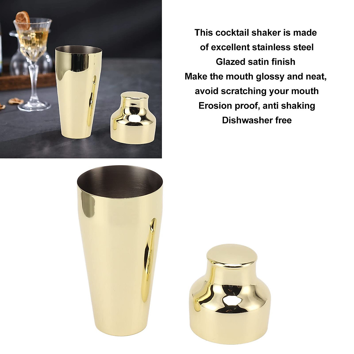 Mokylor Cocktail Shaker, 24 oz Insulated 304 Stainless Steel Cocktail Shaker Bartender Shaker Metal Martini Shaker for The Home Bartender (Luxury Gold)