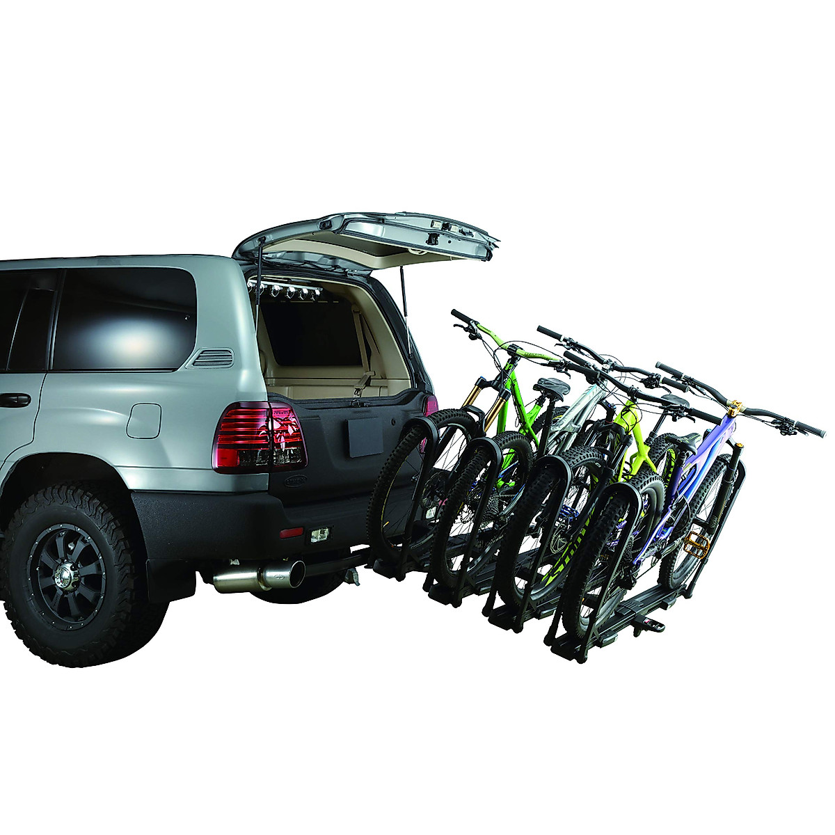 INNO INH142 Tire Hold Hitch Mount (2" ONLY) Platform Rack (4) Bike (E-bike, Fat Tire, Full Suspension, Carbon Compatible), Matte Black