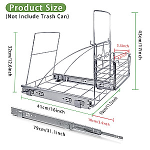 Cabinet Trash Can Pull Out Kit with Removable Front Basket for Garbage Bag Storage, Under Sink Trash Can Slide for 7-11 Gallon/28-44 Qt Garbage Cans Kitchen Trash Can (Not Include Trash Can)