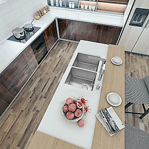 Sinber 32" x 19" x 10" Undermount Double Bowl Kitchen Sink with 16 Gauge 304 Stainless Steel Satin Finish HU3219D-S-16G (Sink Only)